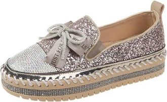 Generic Elegantes Mocassins &agrave; enfiler &agrave; plateforme pour femme, baskets &agrave; paillettes pour femme, mocassins de marche habill&eacute;s avec noeud papillon, b rose, 39.5