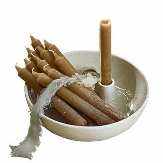 Loberon Kerzenhalter Kenvilor, Kreativ Dekorierbar, Nat&uuml;rliche Farbgebung, f&uuml;r eine Stabkerze, Kerzenst&auml;nder, Dekoration, Steingut, Creme