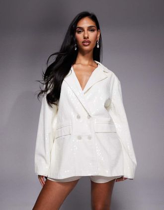 Asos Robe style blazer oversize &agrave; sequins - Blanc