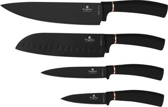Berlinger Haus Messerset mit Antihaftbeschichtung 4 St&uuml;ck Black Rose Collection | Elegant und Hochwertig