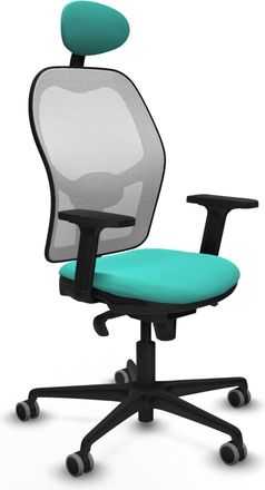 Piqueras y Crespo B&uuml;rostuhl ohne Rollen, 2D-Armlehnen, h&ouml;henverstellbare Lendenwirbelst&uuml;tze und festes Kopfteil, ausgestattet mit 5 Positionen, Wei&szlig;/T&uuml;rkis