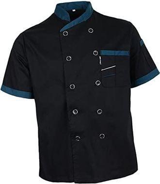 Harilla dailymall Veste de Cuisine &agrave; Manches Courtes V&ecirc;tement de Travail Veste de Cuisinier Chef Professionnel Manteau Blouse Unisexe Uniforme - Noir, M