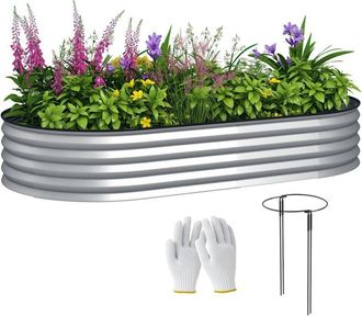 OUTSUNNY Jardini&egrave;re sur&eacute;lev&eacute;e - Outsunny - bordure en caoutchouc et fond ouvert - acier galvanis&eacute;e - 181 x 93 x 30 cm - argent