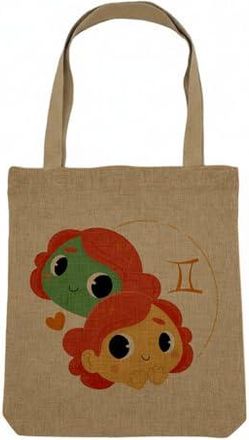 Fabulous Sac Shopping Tote Bag Aspect Lin - G&eacute;meaux Signe astrologie Zodiaque Dessin Symbole Illustration - Sac de Courses Toile Epaisse 360g Beige Naturel Cab