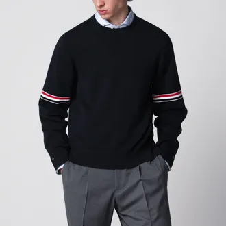 Thom Browne Marineblauer Baumwollpullover mit Trikolore-Details