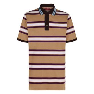 Gucci Gestreiftes Baumwoll-Poloshirt mit geripptem Kragen - - Tops - Herren - Beige - S