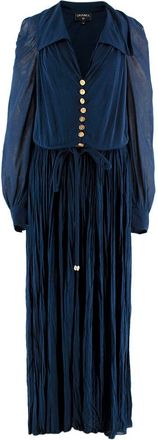 Chanel Navy Blue Plisse Belted Dress Size XXL