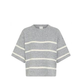 Ichi Ichi, Femme, Tops, Gris, Taille: 40 FR Pull en Tricot Doux Gris Lait dAmande