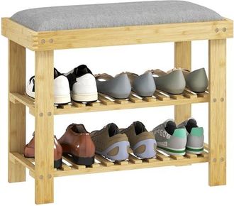 HOMCOM Banc &agrave; Chaussures en Bambou, &eacute;tag&egrave;re &agrave; Chaussures &agrave; 3 Niveaux, Style scandinave, Banc de Rangement pour entr&eacute;e, Salon, Chambre, Charge 150 Kg, 60 x 29