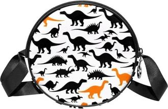 Generic Sac &agrave; bandouli&egrave;re rond pour femme, petit sac &agrave; bandouli&egrave;re motif dinosaures, sac &agrave; dos avec fermeture &eacute;clair, bretelles r&eacute;glables, sac &agrave; main rond d&eacute;c