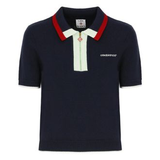 Casablanca Merino Strick Tennis Poloshirt - - Tops - Damen - Blau - M
