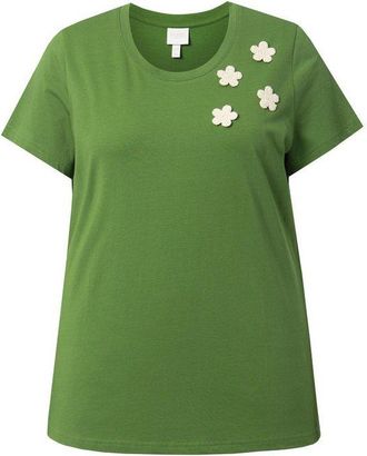 Ulla Popken T-Shirt T-Shirt H&auml;kel-Blumen Rundhals Halbarm Biobaumwolle