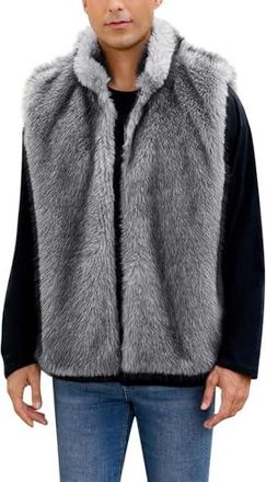 Generic Gilet en fausse fourrure pour homme - Col montant - Fermeture éclair intégrale - Chaud - Doux et léger - Grande taille - Pour lextérieur et la marche 