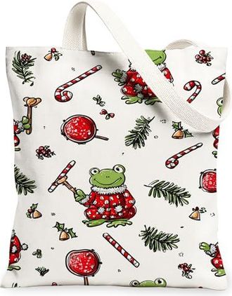 Generic Sacs fourre-tout festifs en toile motif damphibien, sacs d&eacute;picerie r&eacute;utilisables, l&eacute;gers et lavables, blanc, 13x15 Inch