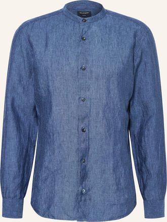 Olymp Leinenhemd Casual Regular Fit Mit Stehkragen blau