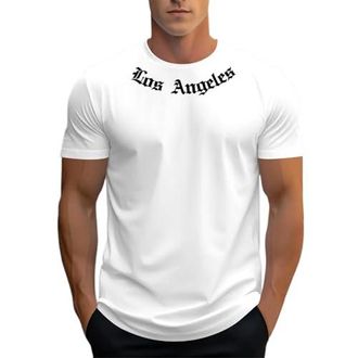 Generic T-shirt pour homme - T-shirt &agrave; manches courtes et imprim&eacute; alphabet - Col rond - Tissu tricot&eacute; en polyester avec l&eacute;ger &eacute;tirement - Coupe normale - Styl