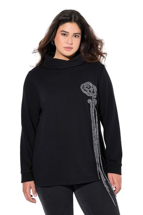 Ulla Popken Damen große Größen Übergrößen Plus Size Sweatshirt, Blüten, Stehkragen, Langarm schwarz 62+ 834588100-62+