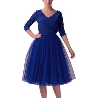 Generic Jupe en tulle &agrave; 4 couches avec ruban, jupon tutu, une ligne, robe longue pour femme avec taille haute bouffante, jupe noire pour femme, Bleu-violet., 