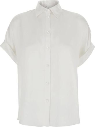 Eleventy Femme, Blouses et Chemises, Blanc, Taille: 38 FR Chemise Blanche &agrave; Col Classique et Manches Courtes Revers