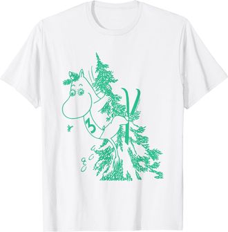Moomin Green Moomintroll Skifahren fliegt in Baum Wintersportspiele T-Shirt