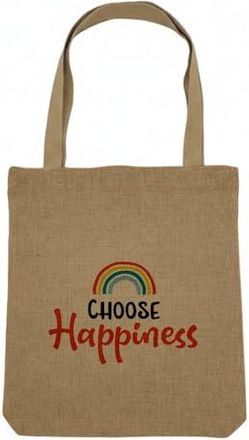 Fabulous Sac Shopping Tote Bag Aspect Lin - Choose Happiness Typographie Arc en Ciel Citation Good Vibes - Sac de Courses Toile Epaisse 360g Beige Naturel Caba