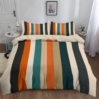 Generic Couleur Housse de Couette R&eacute;versible 240 x 220 cm Collection Rayures, Microfibre Respirante Parure de Lit pour 2 Personnes avec Fermeture &Eacute;clair et 2 