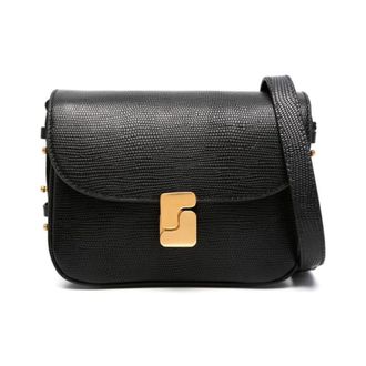 SOEUR Schwarze Leder-Schultertasche mit Eidechsenhaut-Effekt - - Bags - Damen - Schwarzk - ONE SIZE
