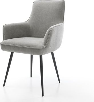 DELIFE Esszimmerstuhl Heira-Flex mit Armlehnen Strukturstoff Soft Grau 4-Fuß konisch Schwarz Taschenfederkern, Esszimmerstühle