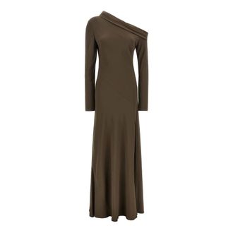 Alberta Ferretti Femme, Robes, Brun, Taille: 42 FR Robe Longue Asym&eacute;trique Une &Eacute;paule