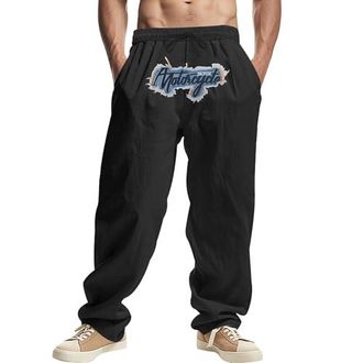 Generic Pantalon en lin pour homme, coupe ajust&eacute;e, gris et coton, pantalon formel, pantalon cargo avec cordon de serrage, pantalon cargo fin pour homme, panta