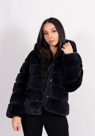 Passioni Fellimitatjacke Gesteppte Faux Fur Jacke mit Kapuze