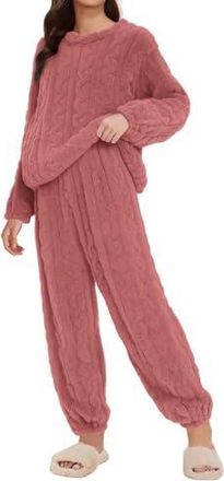 Generic Ensemble de pyjama 2 pi&egrave;ces en polaire pour femme avec pull &agrave; fermeture &eacute;clair 1/4 et pantalon large - Serviette thermique confortable en flanelle &eacute;pa