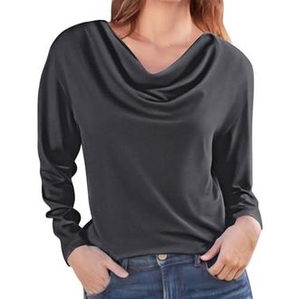 Generic Sweat-shirts &agrave; manches longues &agrave; col rond pour femmes, l&eacute;gers et d&eacute;contract&eacute;s, basiques, pour lautomne - T-shirts pour dames unis, Noir, XL