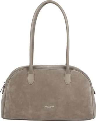 Lancaster Femme, Sacs, Gris, Taille: ONE Size Zipped Suede Shoulder Tote