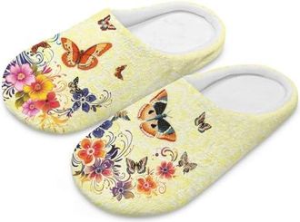 Coloranimal Pantoufles de spa &agrave; bout ferm&eacute; pour femme, chaussures dint&eacute;rieur en coton et lin, pantoufles dint&eacute;rieur en coton, Vintage Papillon Floral, 38.5/39.5 E