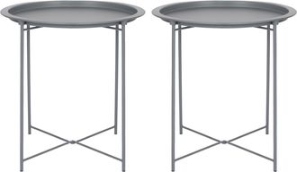 Harbour Housewares 2X Mattgrau Runden Tabletttische aus Stahl - Klein Tragbar Falten Fernseher Abendessen Wohnzimmer Bett Seite Sofa Tische mit Ständer Beine