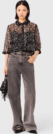 Maje Polo Mit Strass Und Floralem Muster - Schwarz - Maje