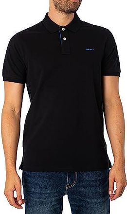GANT REG SS Rugger À Manches Courtes en Piqué Contrasté Regular, Black, L Homme