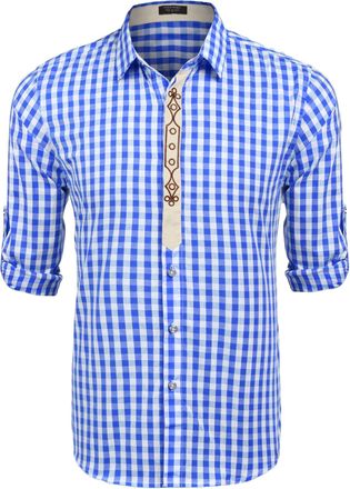 Coofandy Herren Trachtenhemd Oktoberfest Hemd Langarm Regular Fit Karohemd Freizeithemden Bayrisches Hemd Männer Trachten Hemden Festhemd Trachtenshirt Blau 5X