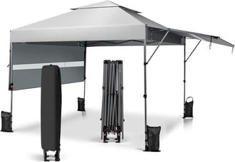 Costway Tonnelle de Jardin Instantan&eacute;e Pliable 3x3m avec Double Auvents 1,25x3cm, Tente de Jardin 2 roulettes Sacs de Sable 3 Hauteurs R&eacute;glable pour March&eacute;