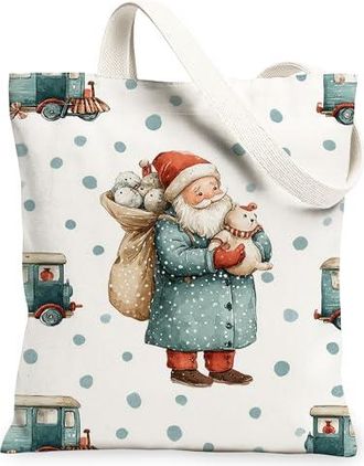 Generic Sac fourre-tout en toile motif P&egrave;re No&euml;l, mignon personnage de vacances, sacs d&eacute;picerie r&eacute;utilisables, sacs d&eacute;picerie vintage en toile l&eacute;gers et lavab