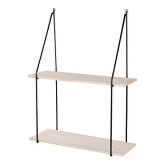 Selsey Wilete - Wandregal, minimalistisches H&auml;ngeregal, helles Massivholz, schwarze Regalwinkel aus Metall, 65 cm breit