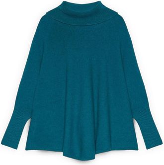 Fiorella Rubino Femme, Pulls, Bleu, Taille: 40/42 FR Pull Poncho Col Montant
