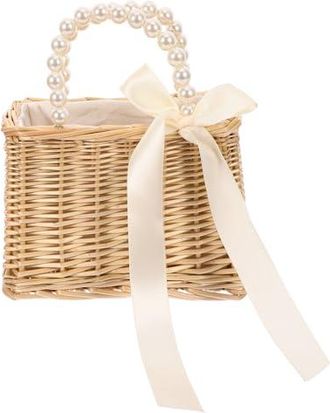 BESTONZON Paquet à Main Portable en Paille Tissée pour Femme Paquet de Plage Perles Décoratives Petit Format Léger Vacances et Sorties Estivales Style Campagne