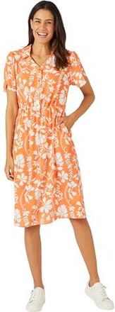 Damart Robe Cr&ecirc;pe Reli&eacute;f&eacute;, Femme, Evas&eacute;e, Orange Fleuri, 48