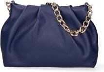 Gave Lux Sac à bandoulière pour femme en cuir véritable Made in Italy 31 x 21 x 7 cm, bleu foncé, Taille unique