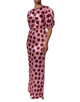 Dolce & Gabbana Polka Dot Silk Satin Maxi Dress - Pink