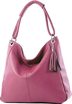 modamoda.de Ital Grand Sac à bandoulière en cuir Shopper T165, Couleur:violette Bordeaux