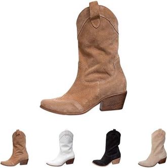 Generic Bottines en daim pour femme - Coupe large - Talon bas - Fermeture &eacute;clair lat&eacute;rale - Style r&eacute;tro - Chaussures de marche confortables &agrave; enfiler - Style 