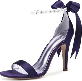 Generic Sandales &Agrave; Talons Hauts Femmes Satin Chaussures De Mari&eacute;e Mariage Dress F&ecirc;te Peep Toe Hauts Talons10.5Cm,Dark Purple,42 EU
